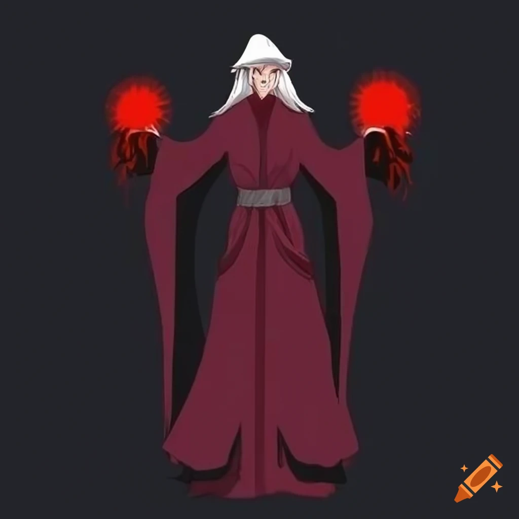 Side view of a wizard with a black robe and glowing eyes on Craiyon