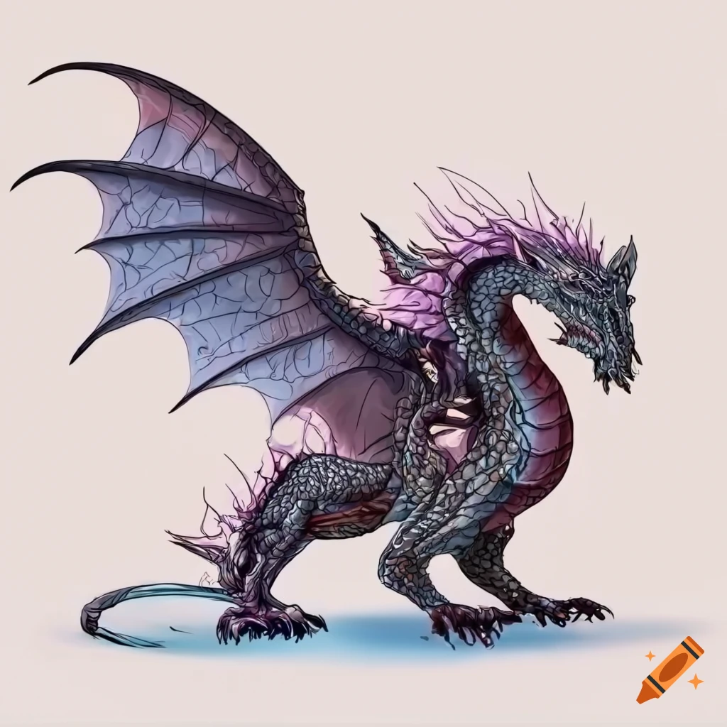 Detailed side view of a dragon with wings and four legs on Craiyon