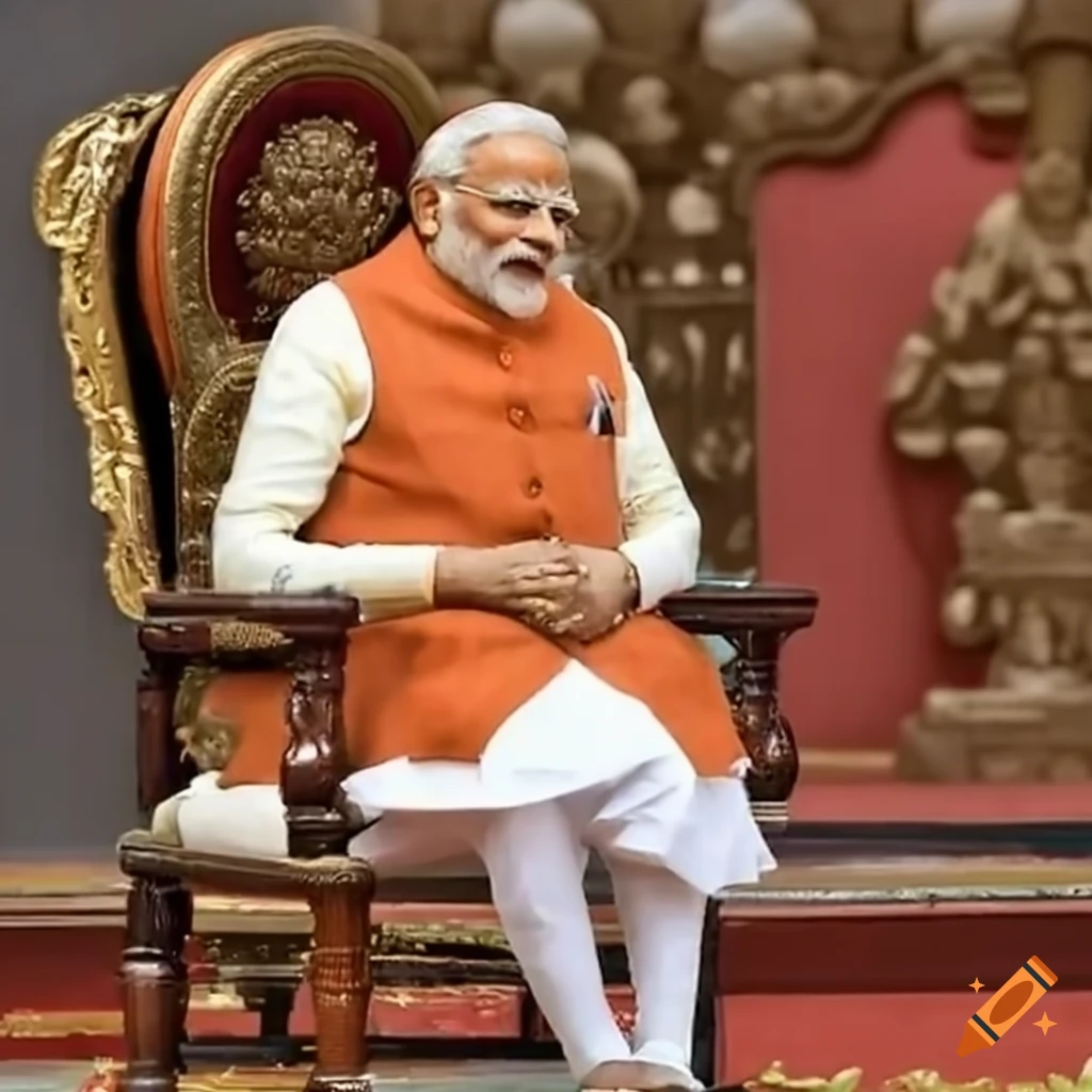 Narendra Modi laughing on the throne on Craiyon