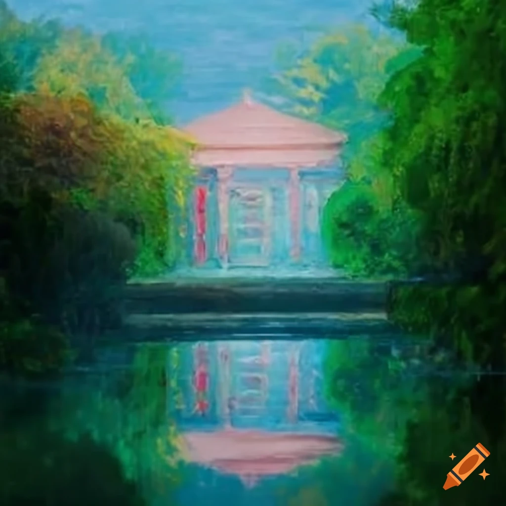 Monet-style garden scene through a window