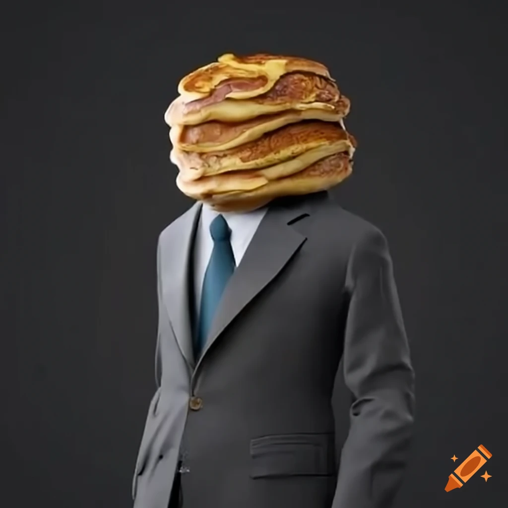 Surreal image of a pancake-headed man in a suit on Craiyon