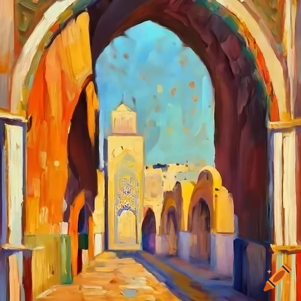 Impressionist painting of a moroccan archway
