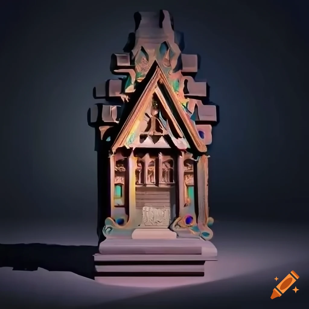 Detailed prismatic architectural stave carving style artwork