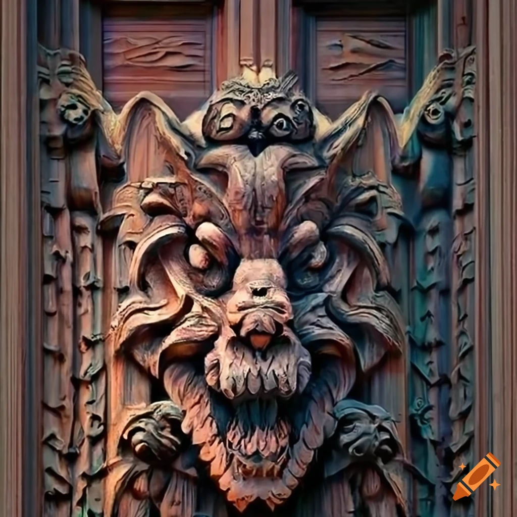 Stunning architectural stave carving with moth motif on Craiyon