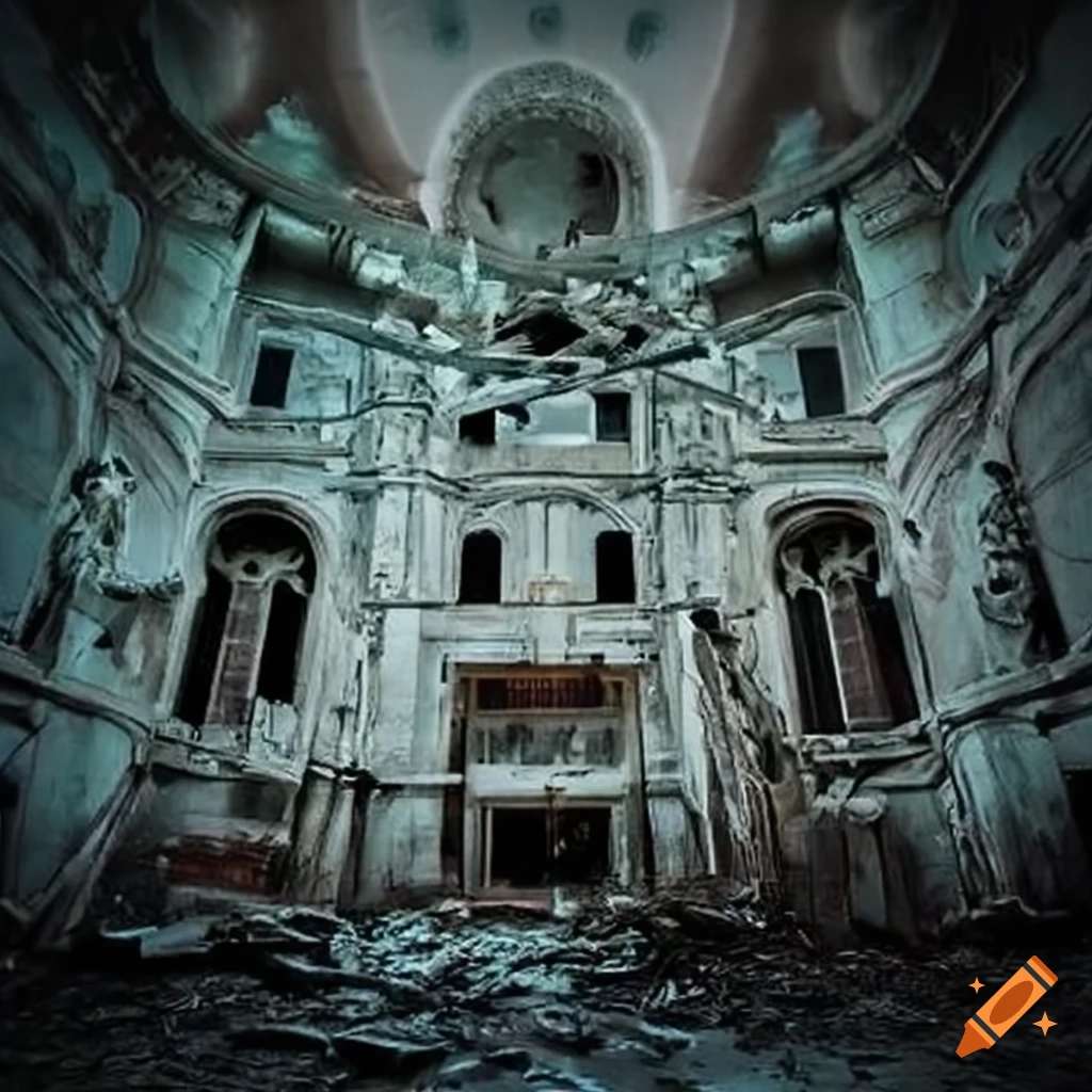 Cartoon illustration of a crumbling hospital