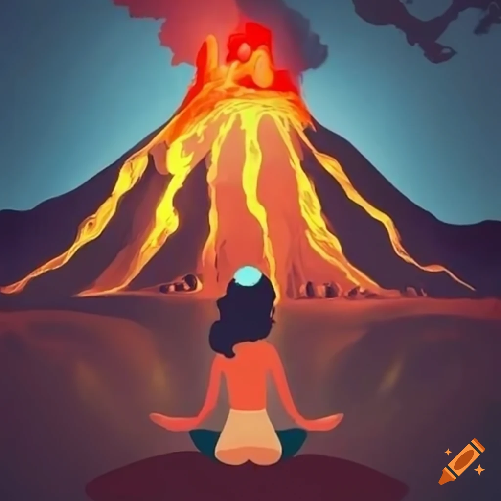 Woman meditating near a volcano on Craiyon