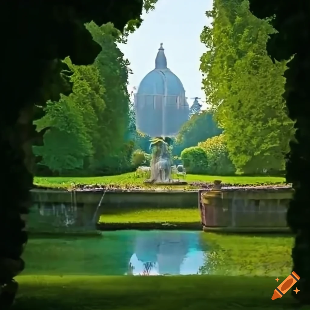 Monet-style garden scene through a window