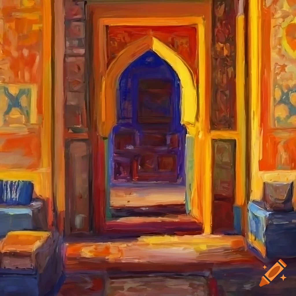 Impressionist painting of a moroccan room interior