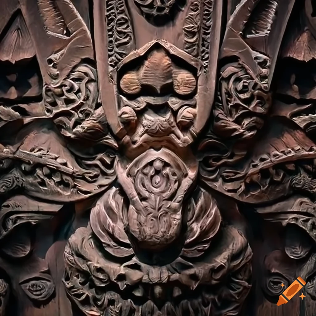 Detailed carving of a moth werewolf