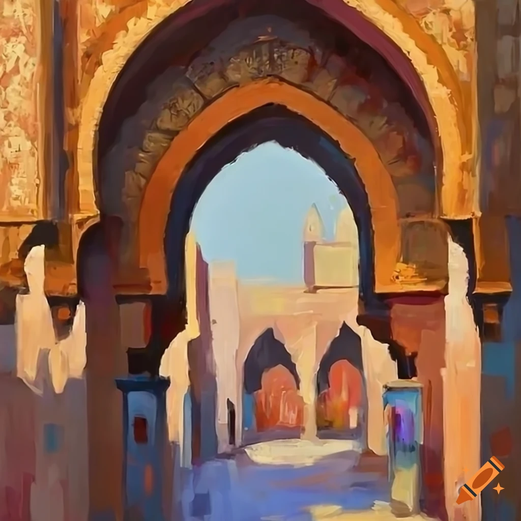 Impressionist painting of a Moroccan archway on Craiyon