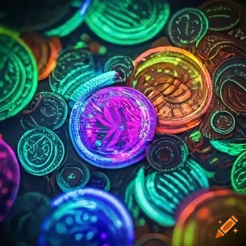 Stack of colorful pogs on Craiyon