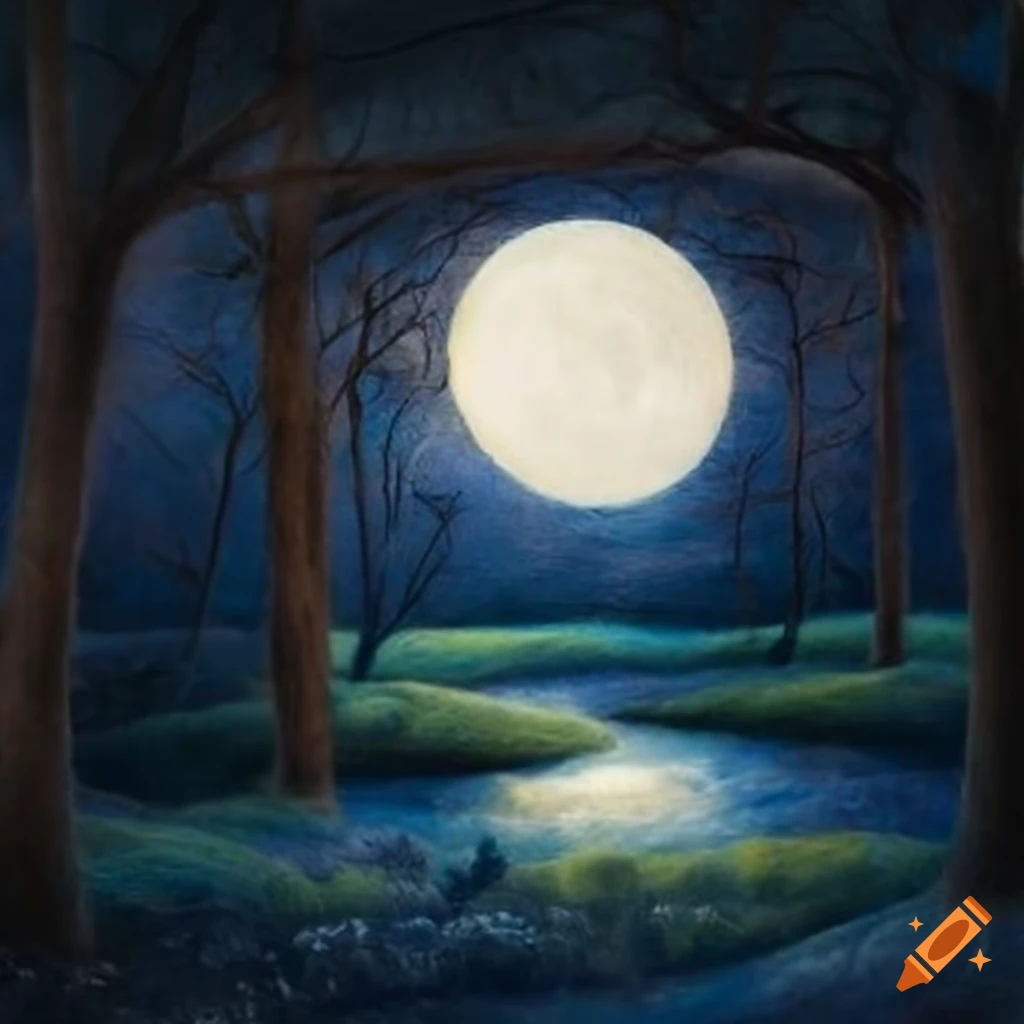 Felted wool sculpture of a moonlit glade on Craiyon