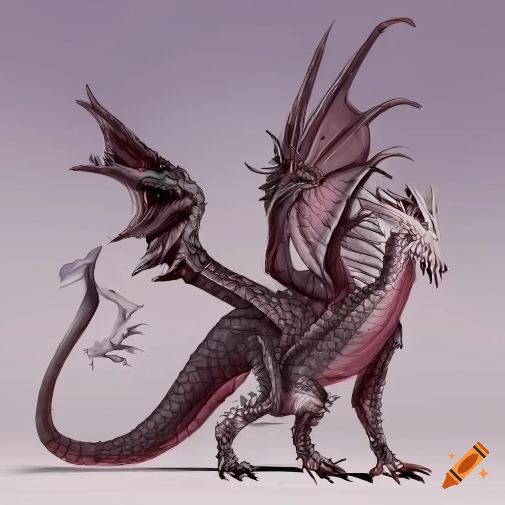 Detailed side view illustration of a dragon with wings and four legs on ...