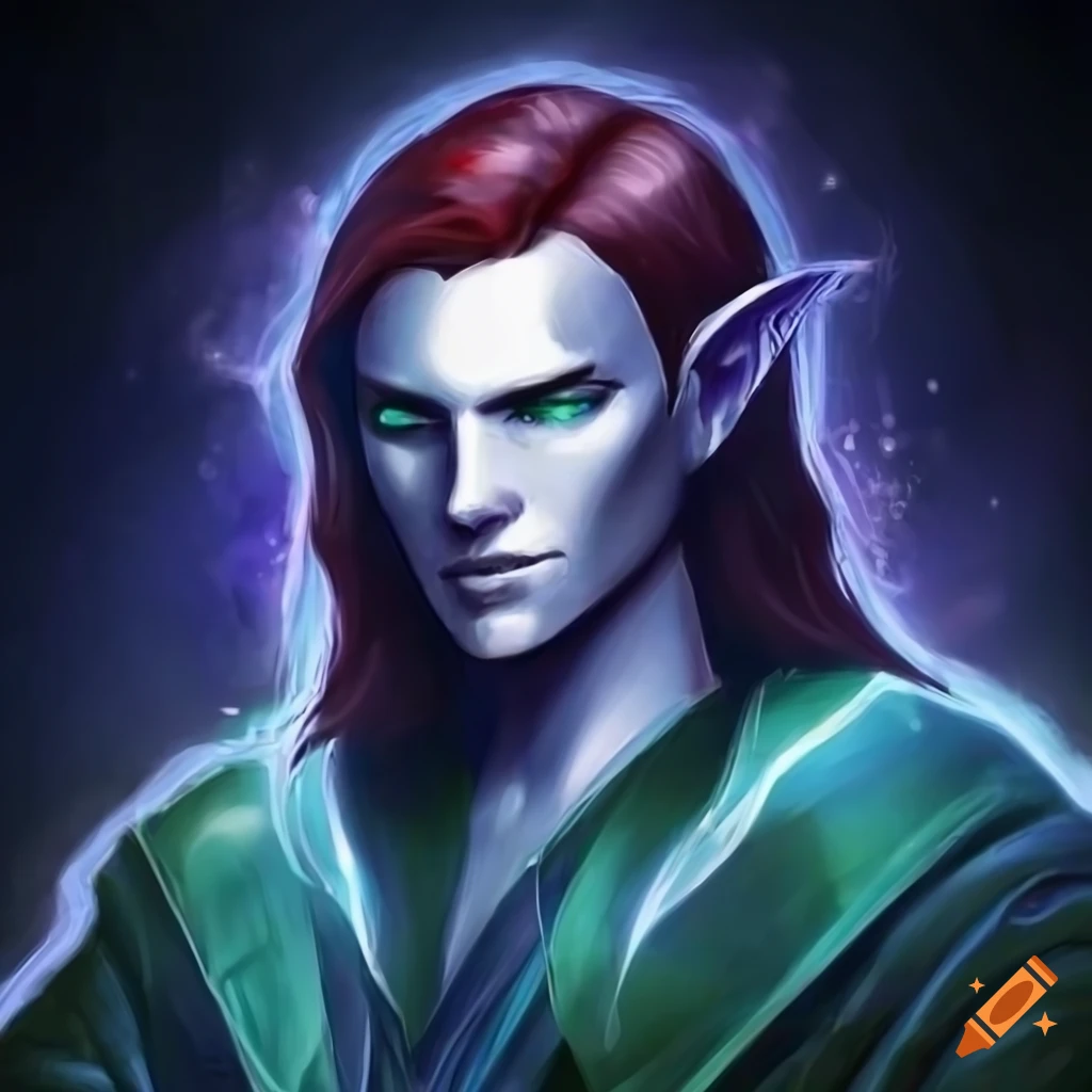 Artwork of a male elf wizard with unique features