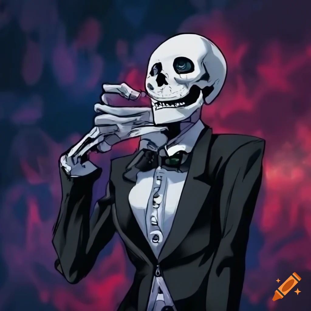 Skeleton boy in tuxedo with yu gi oh card