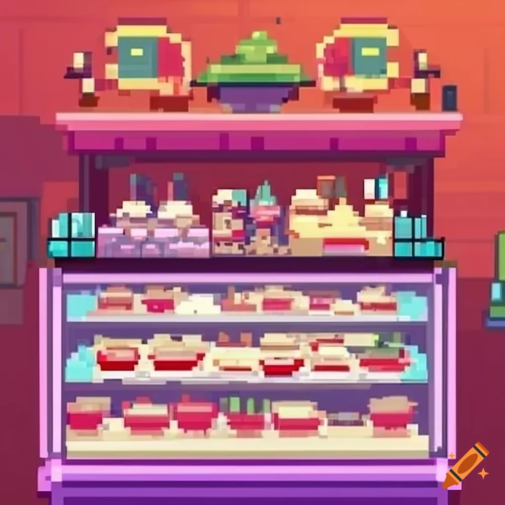 Pixel art of a colorful candyland on Craiyon