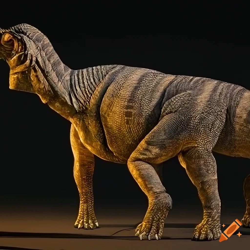 Photorealistic hadrosaurus dinosaur with a tapir-like color pattern and ...