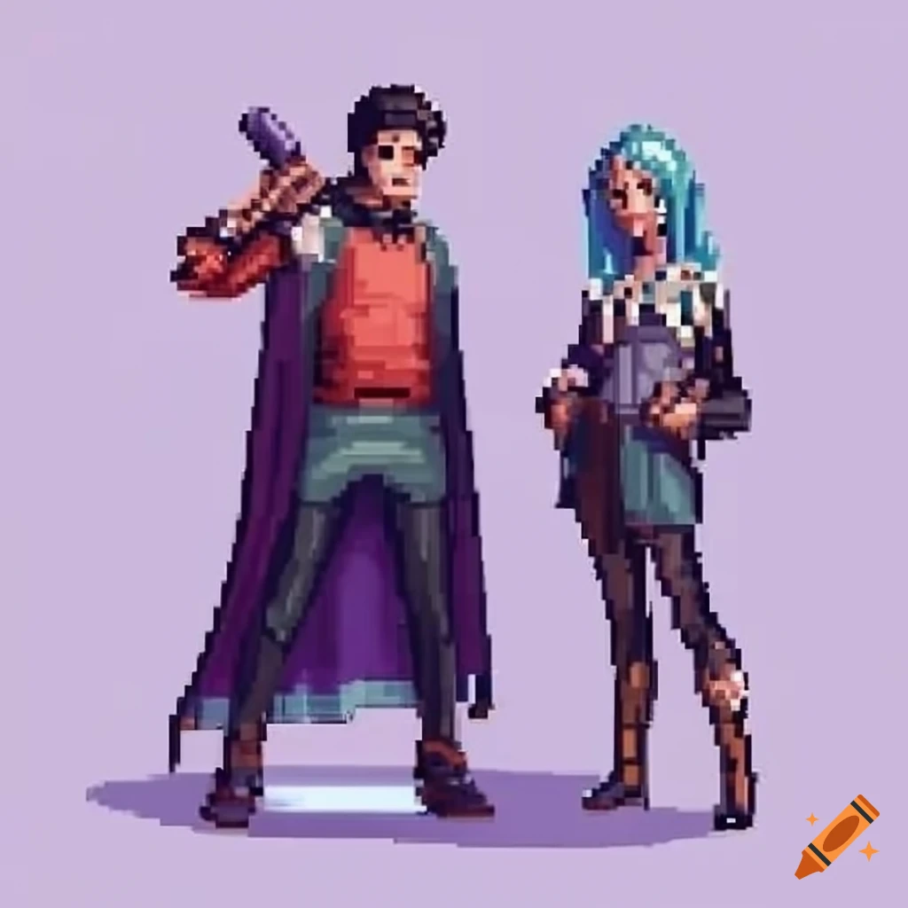 Gba pixel art style character in dramatic pose on Craiyon
