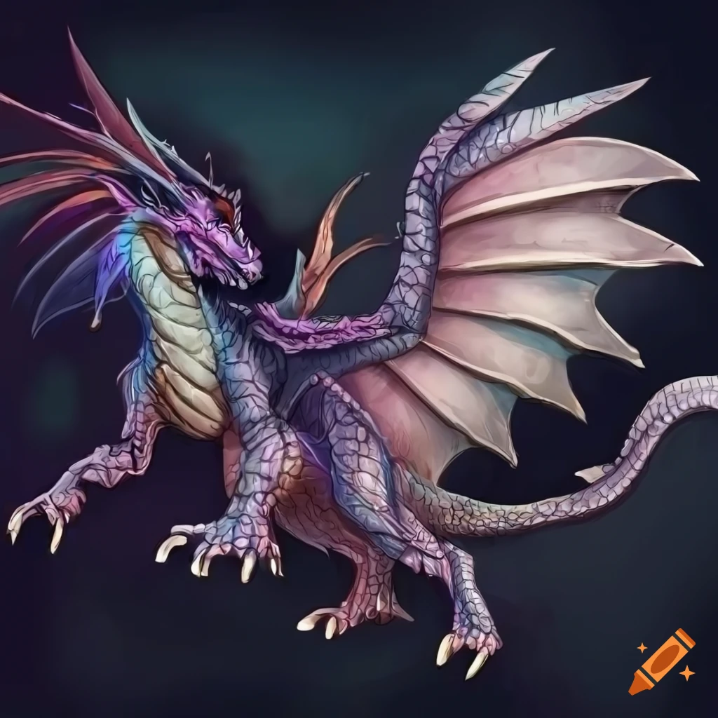 Detailed side view illustration of a dragon with wings