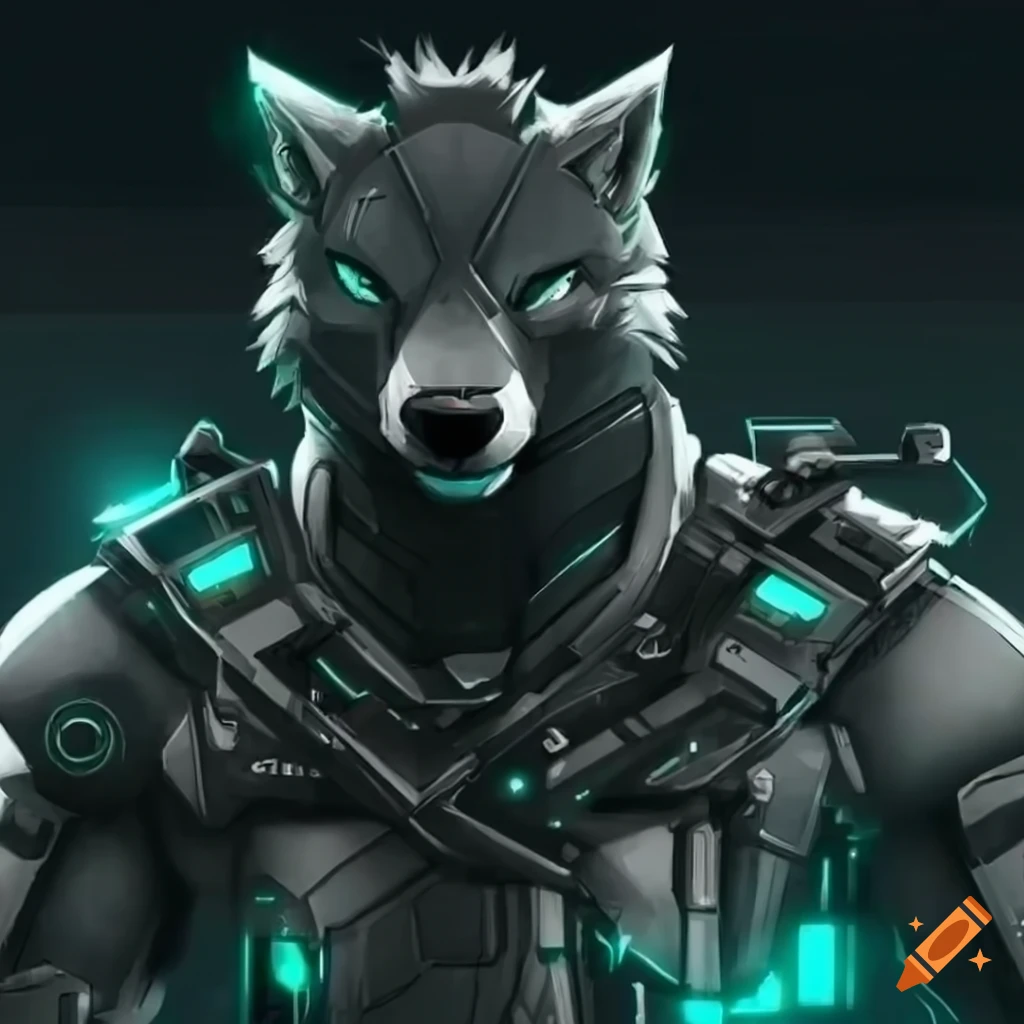 Futuristic cybernetic anthro wolf