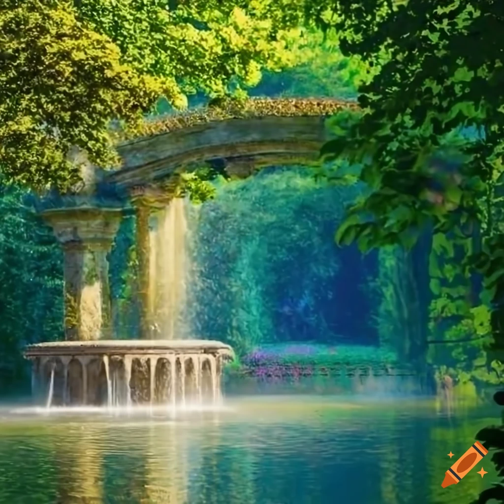 Monet-inspired garden scene through a window on Craiyon