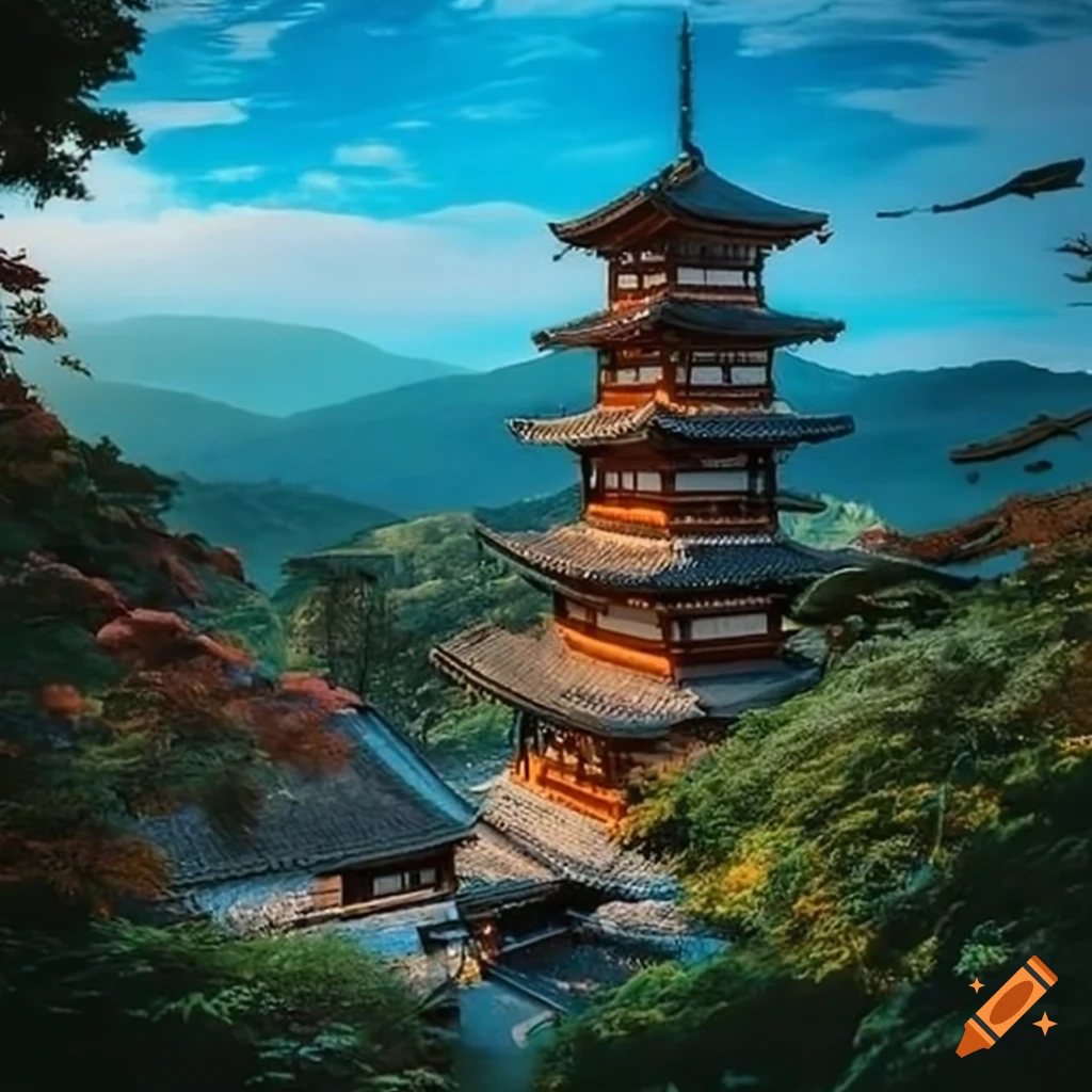 15th century japanese village near war on Craiyon