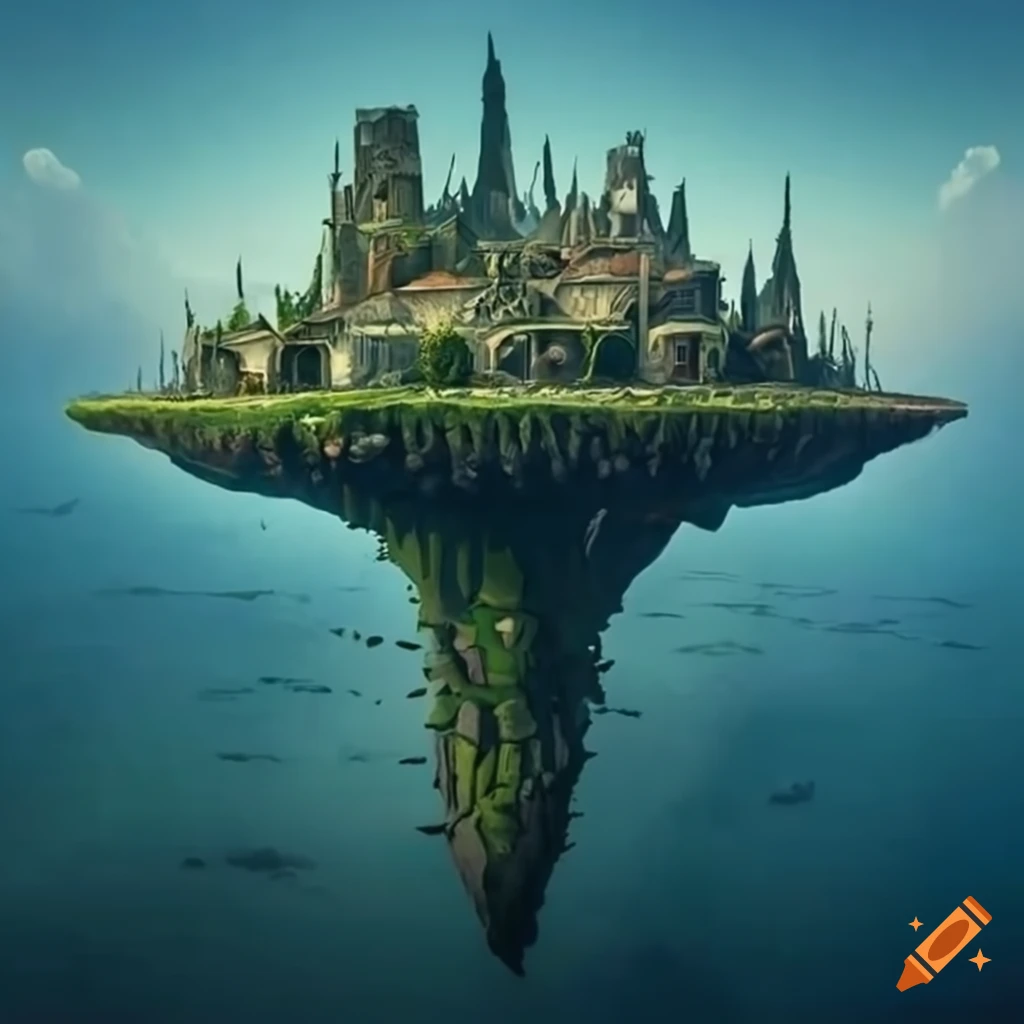 Colorful 4k fantasy sci-fi concept art of a floating island landscape ...