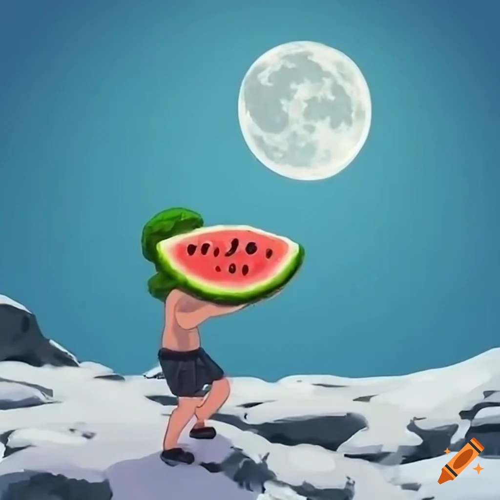 Humorous image of a bodybuilder working out with a watermelon on a ...