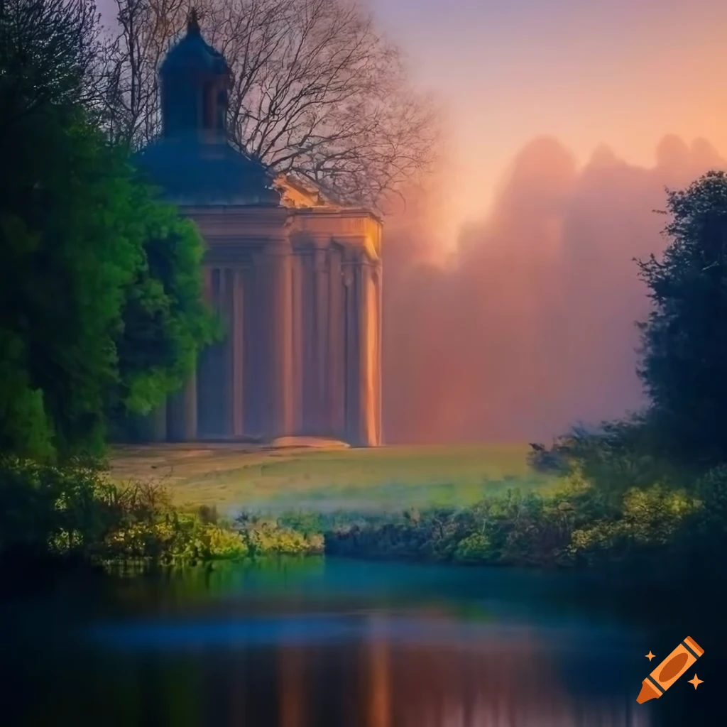 Baroque balcony overlooking a serene landscape on Craiyon