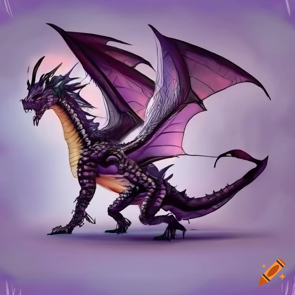Side view illustration of a detailed dragon with wings on Craiyon