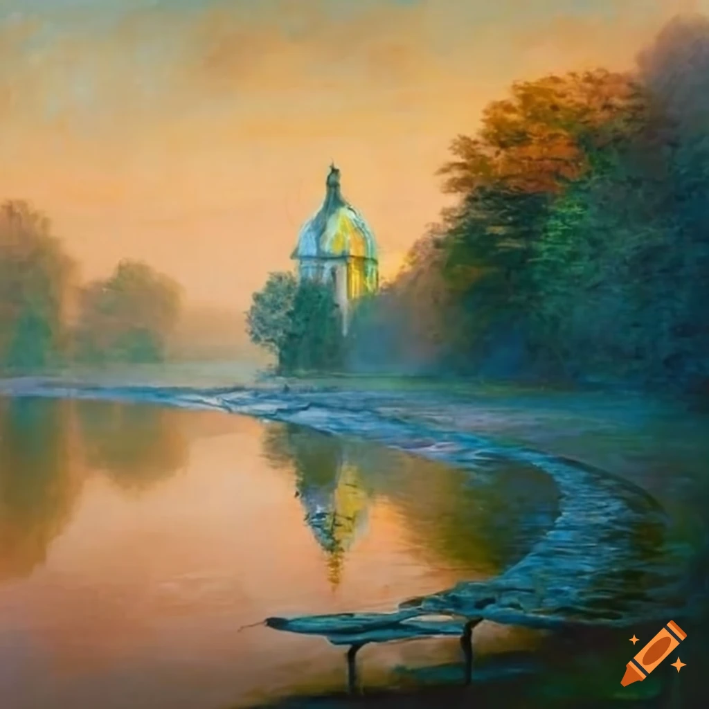 Monet-inspired baroque balcony with a beautiful landscape on Craiyon