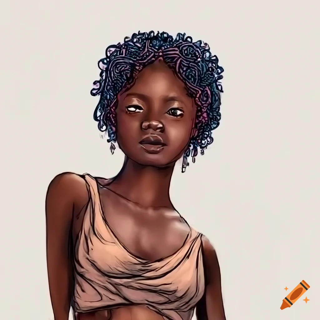 Illustration Of A Standing African Girl In Japanese Comic Style