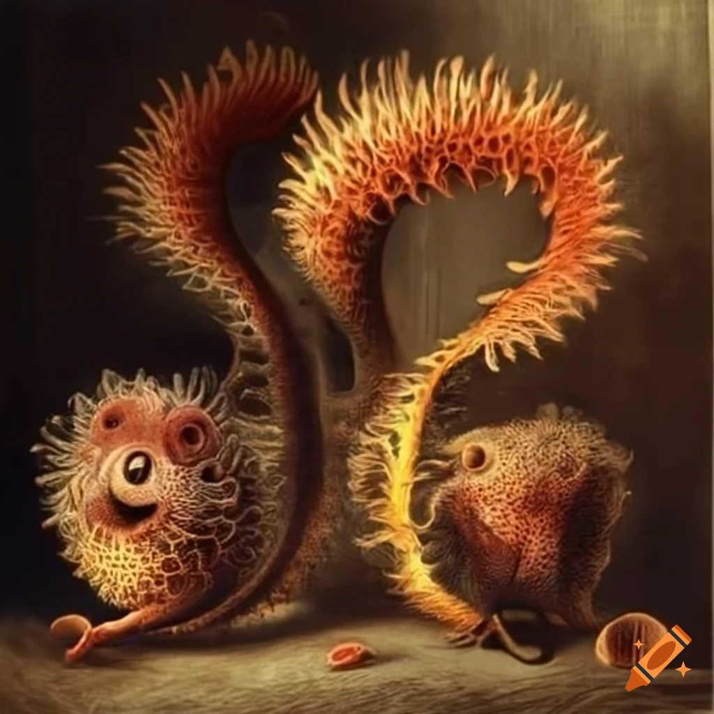 Fish demon spitting gold coins in a bosch inspired scene on Craiyon