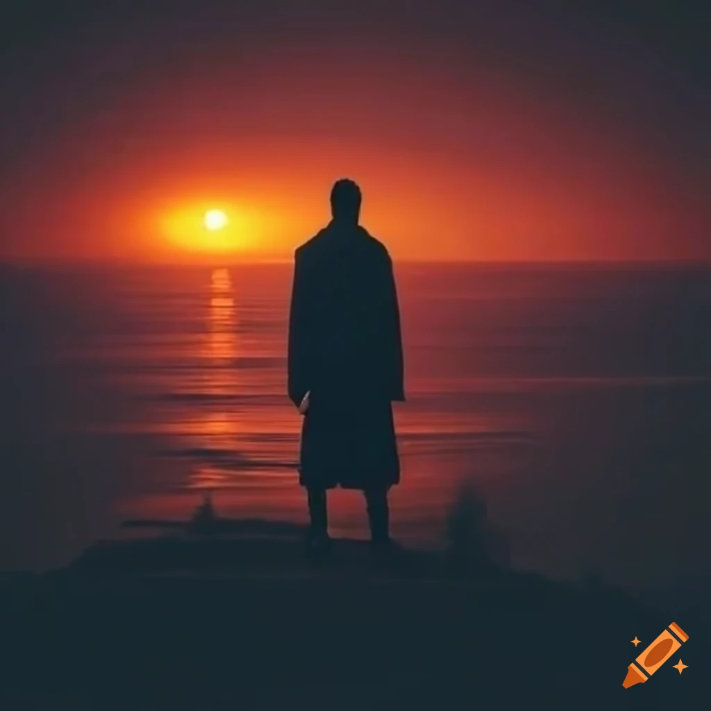 Sunset with a lone man in a dark environment on Craiyon