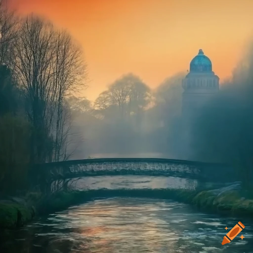 Baroque landscape painting with a watercourse and a meadow on Craiyon