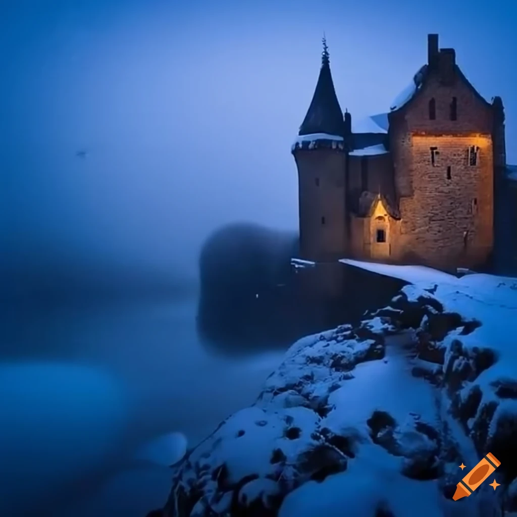 Snowy castle in a picturesque landscape