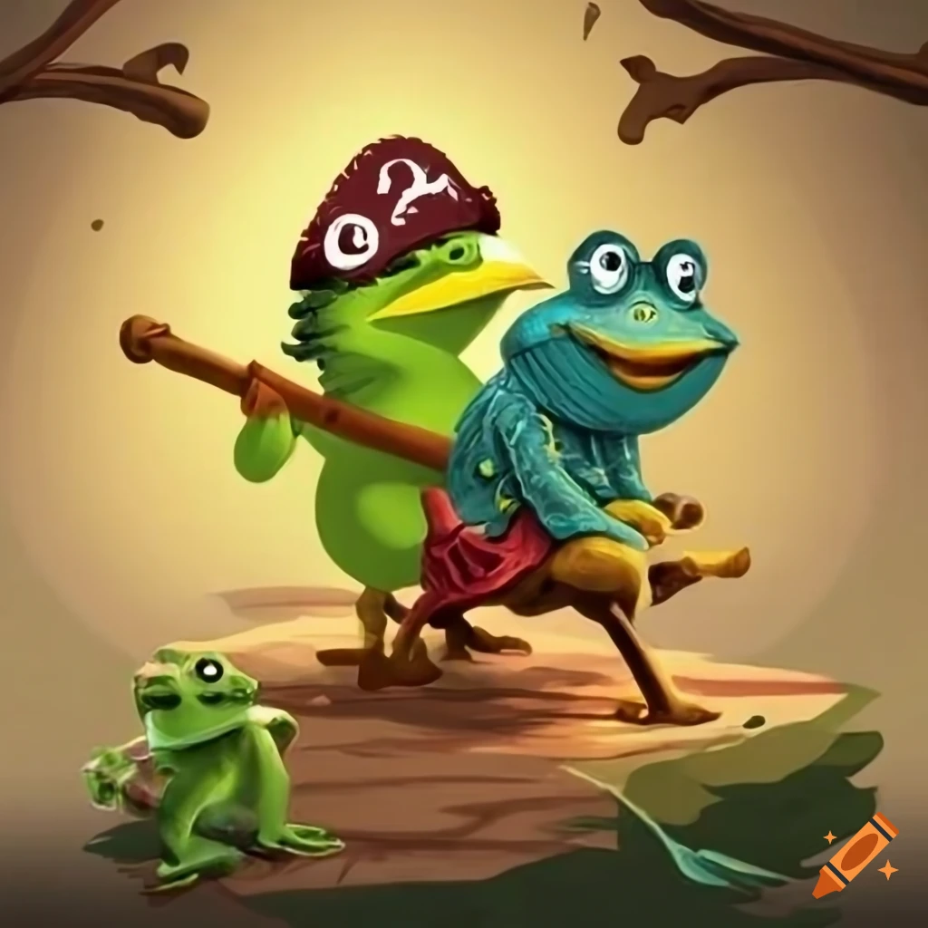 Illustration of a bird and frog dressed as pirates on Craiyon