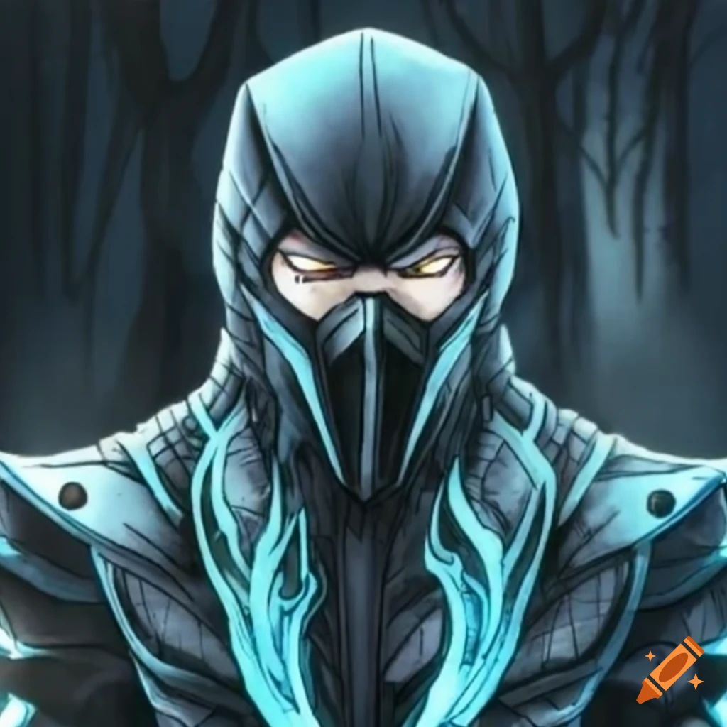 Chibi sub-zero from mortal kombat playing in the snow on Craiyon