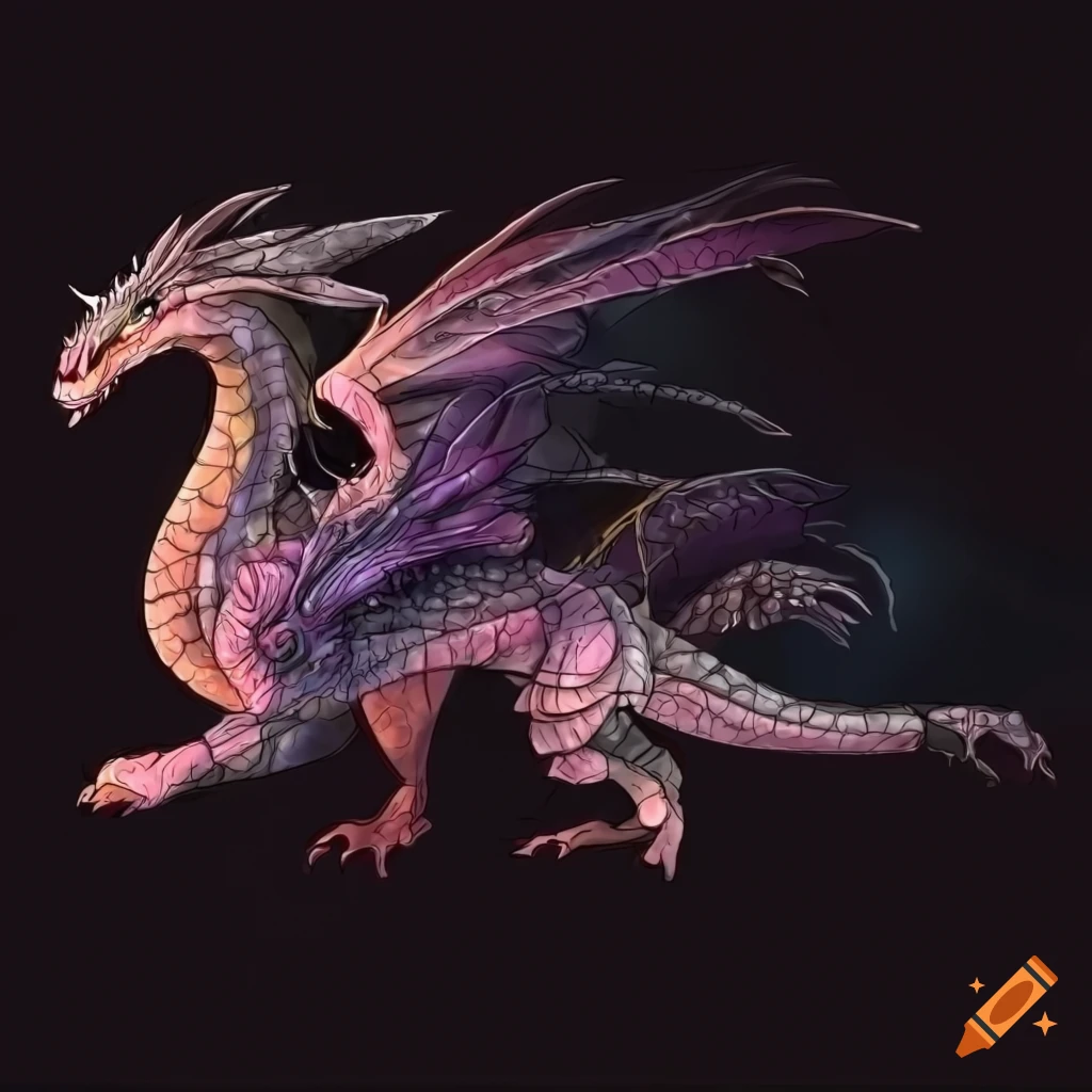 Faerie black dragon with purple strips down its back on Craiyon