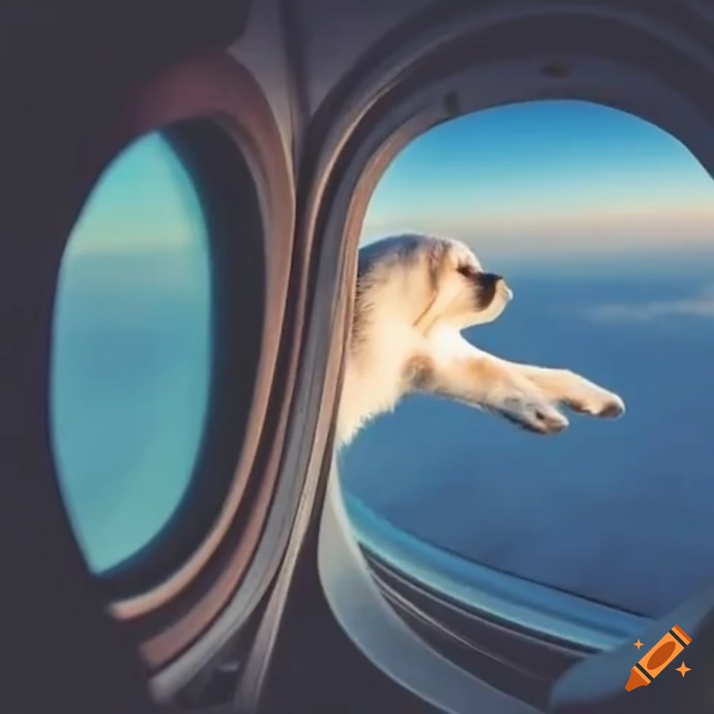 Dog looking at airplane on Craiyon