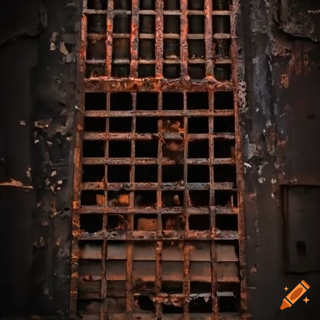 Rusted metal grate in an abandoned building