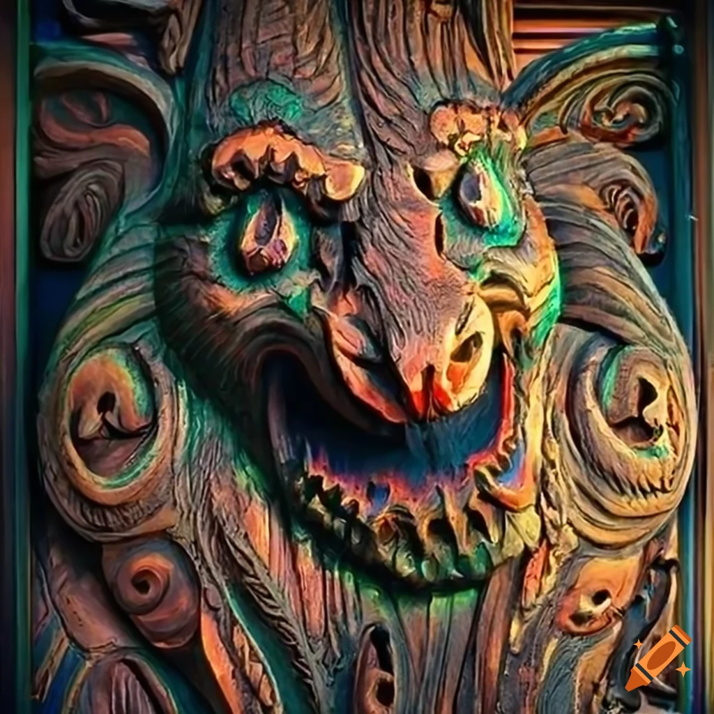 High-definition carving with moth werewolf motif on Craiyon
