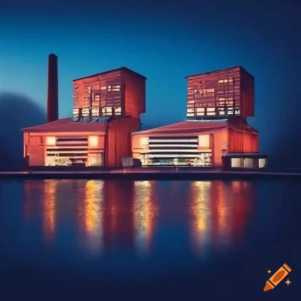 Front view of a factory building on Craiyon