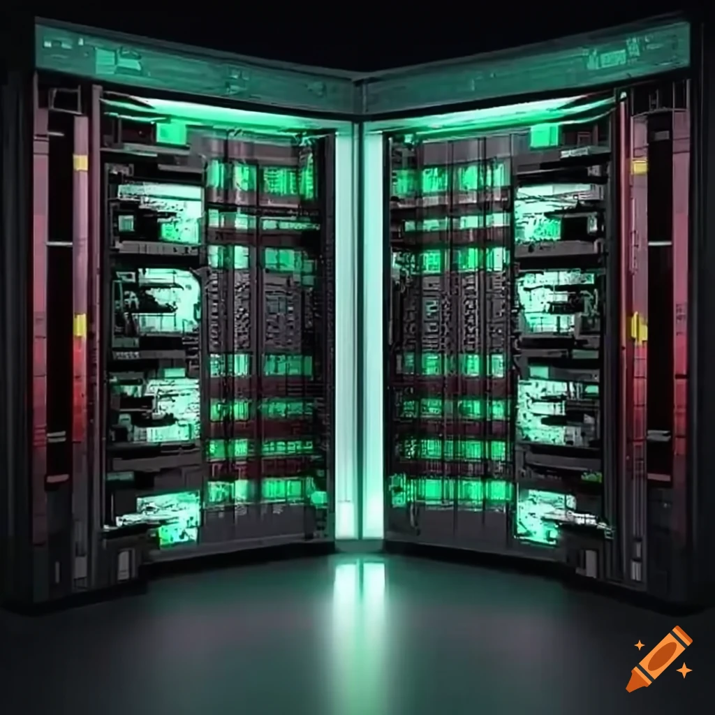 Holographic displays in a massive server room on Craiyon