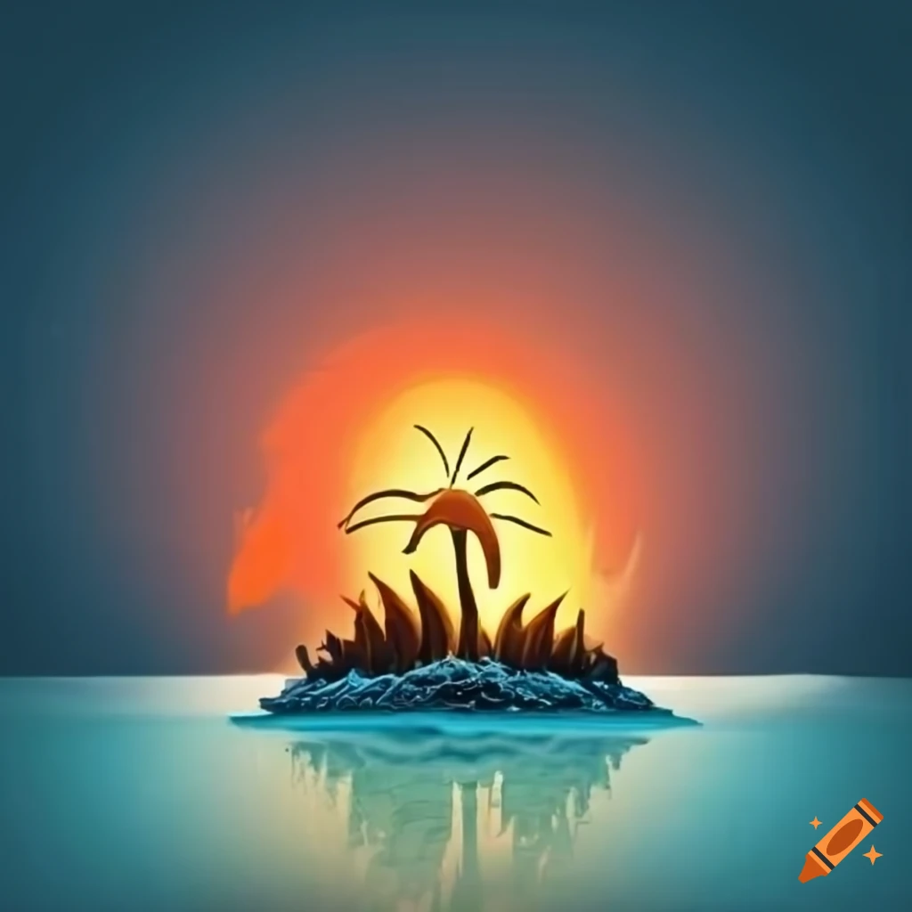 Logo of an oasis with fire and palm tree