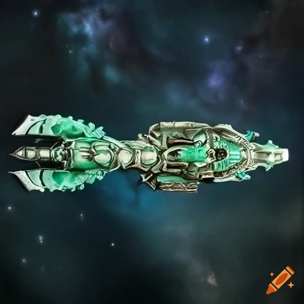 Aztec-inspired scifi battleship space cruiser on Craiyon