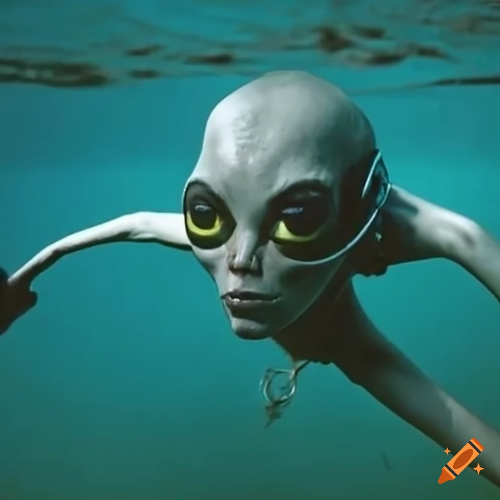 Artistic depiction of an alien DJ swimming in a lake on Craiyon