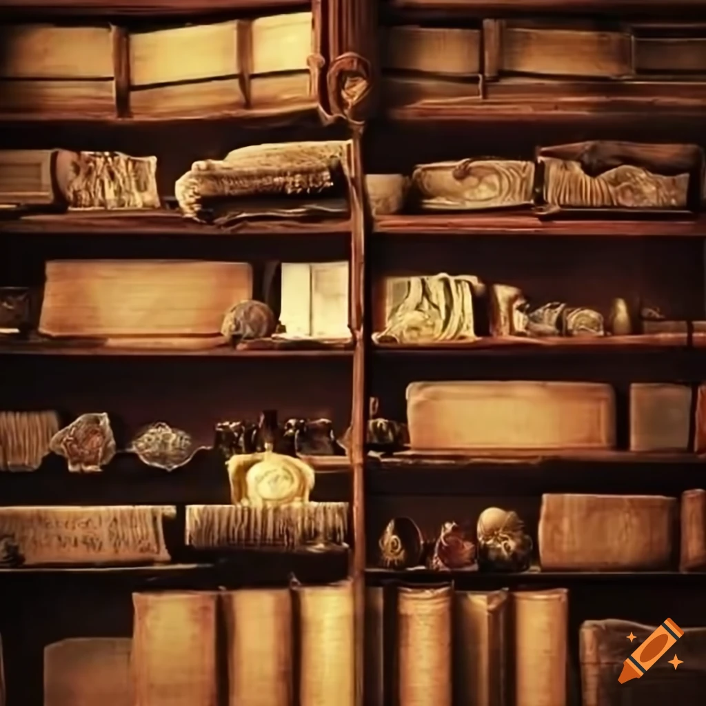 Image of an ancient magical study filled with books and artifacts on ...