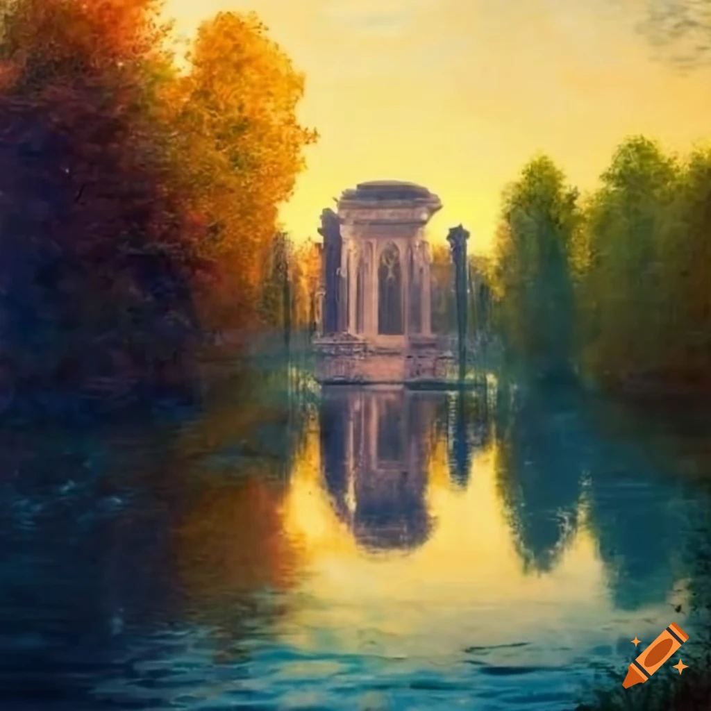 Monet-inspired landscape with baroque fountain on Craiyon