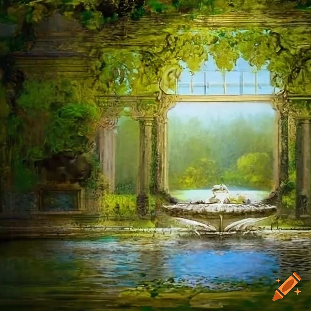 Monet-inspired garden scene through a window on Craiyon